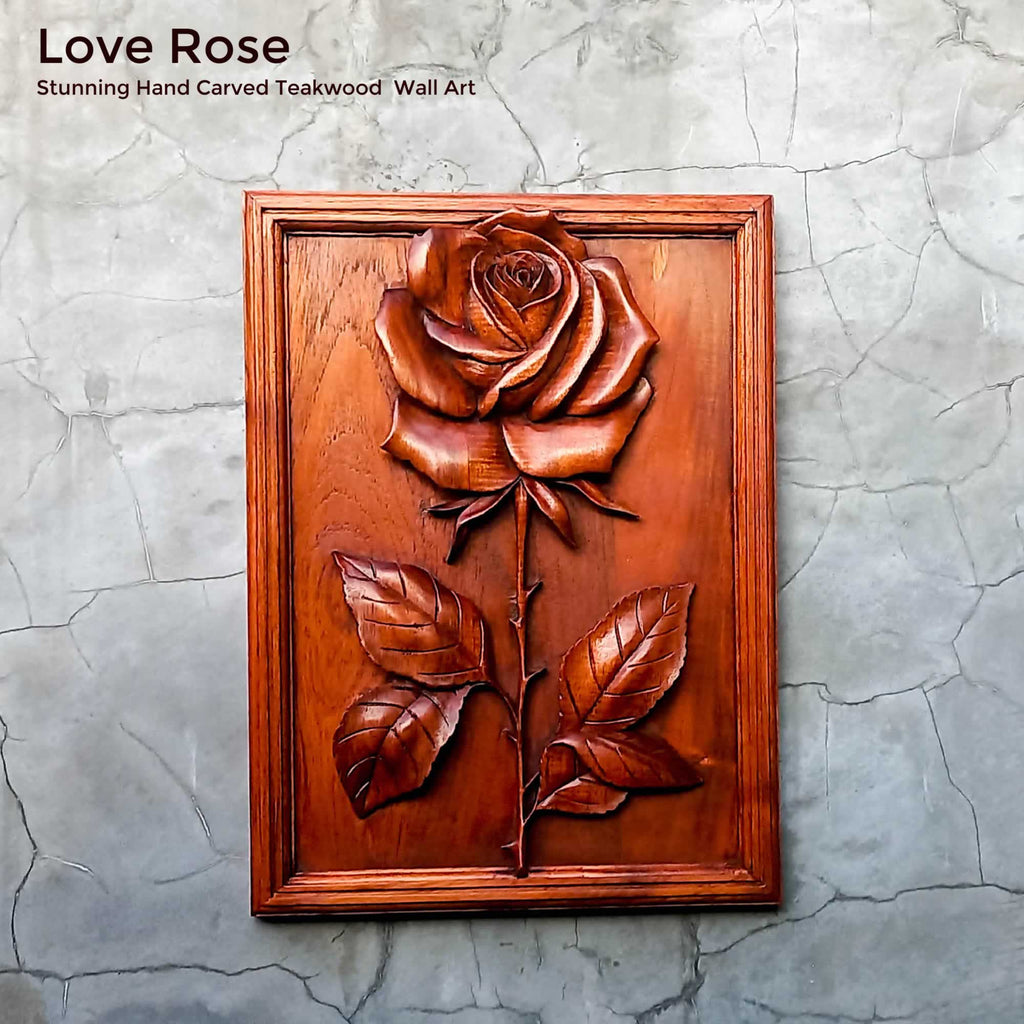 The Eternal Petal | Framed Hand-Carved Teakwood Rose Relief – Easternada