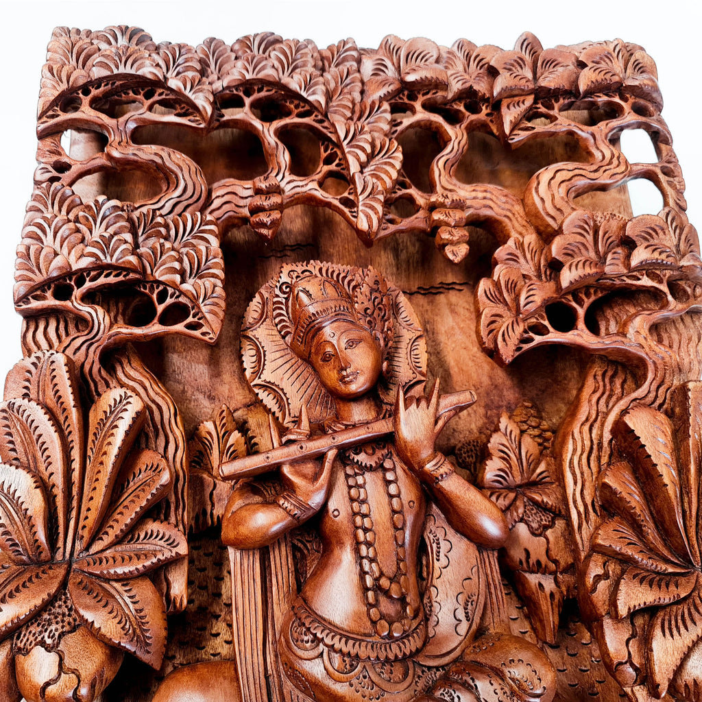 Hare Krishna Blessing | Hand-Carved Balinese Teakwood Wall Relief ...